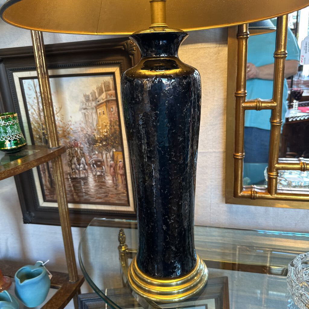 Frederick Cooper large mottled pottery lamp with original shade. For p ...