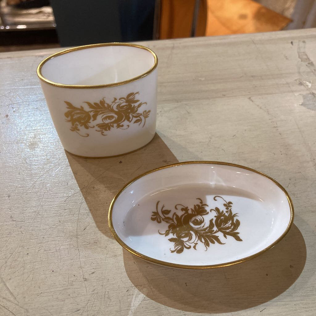 English gold & white porcelain cigarette & ashtray set – Warehouse 55 ...