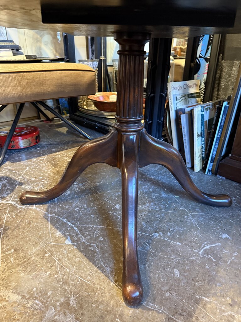 Leather topped side table with drawers lined in marbled paper and labe ...